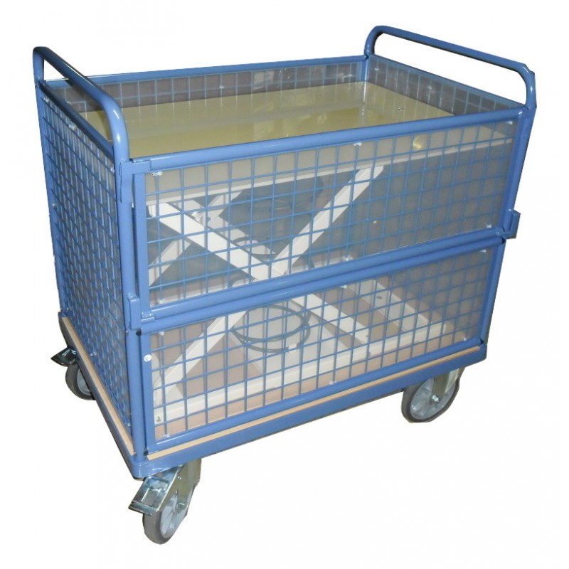 Chariot en acier grillagé avec fond mobile - Facdem